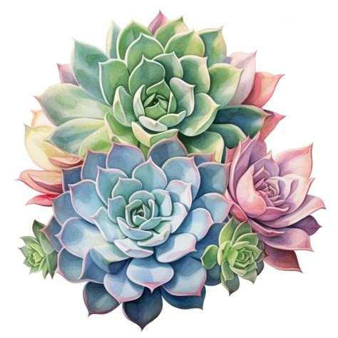 Premium Ai Image Watercolor Succulent Bouquet Isolated On White