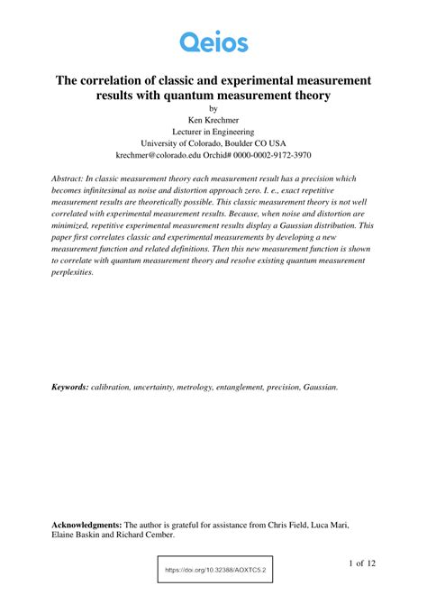 Pdf The Correlation Of Classic And Experimental Measurement Results With Quantum Measurement
