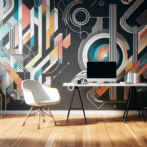 Premium Ai Image Abstract Wall Mural Home Office With Wooden Floor A