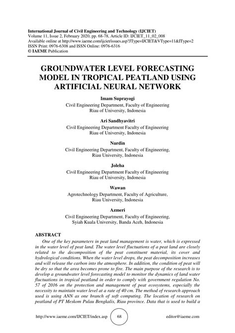 Pdf Groundwater Level Forecasting Model In Tropical Peatland Using