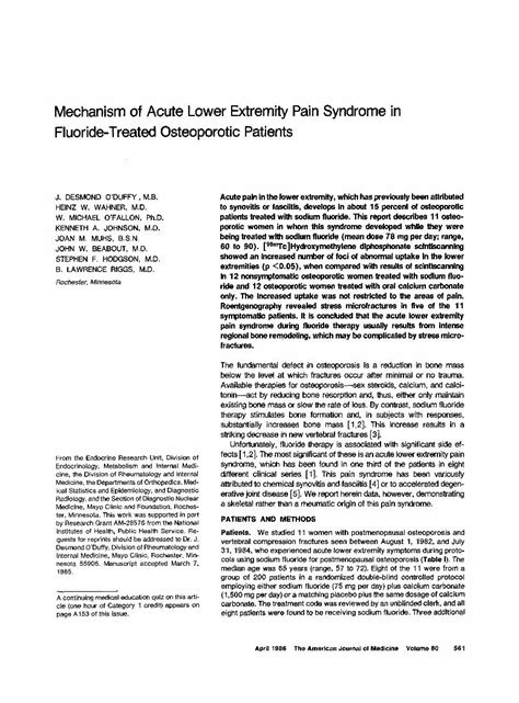 Pdf Mechanism Of Acute Lower Extremity Pain Syndrome In Fluoride