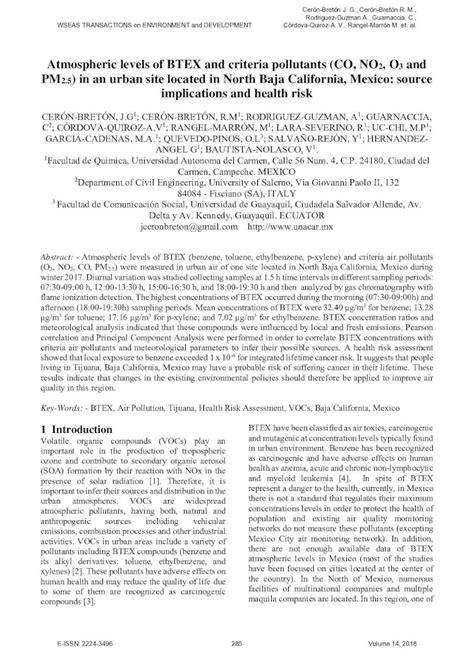 Pdf Atmospheric Levels Of Btex And Criteria Pollutants Co €¦ · Key Words Btex Air