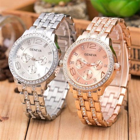 Geneva Rhinestone ฝังเพชรธุรกิจผู้ชายแถบเหล็กนาฬิกาเกาหลีแฟชั่นปลอม