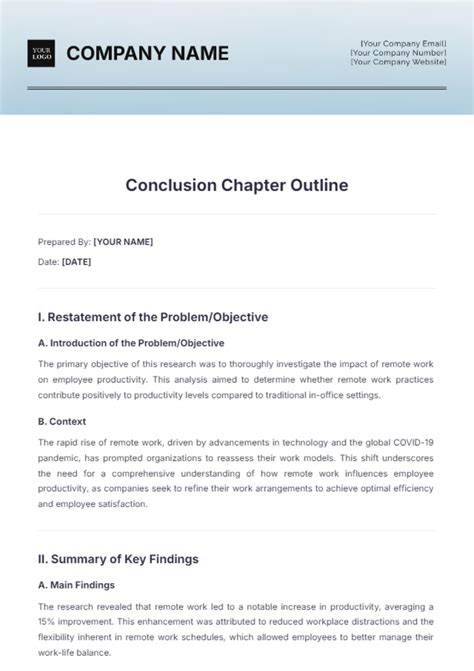 Free Conclusion Chapter Outline Template To Edit Online