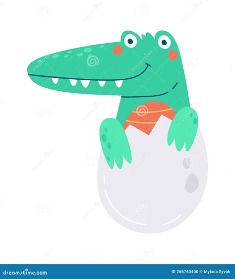 Cute Crocodile Hatched From Egg Flat Icon Stock Vector Illustration