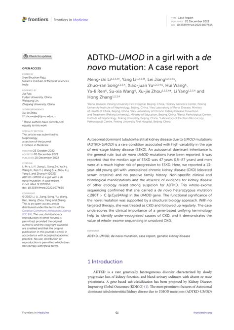 Pdf Adtkd Umod In A Girl With A De Novo Mutation A Case Report