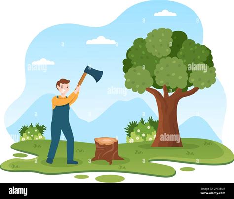 Man Cutting Trees Drawing