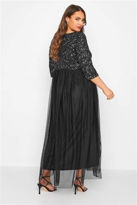 Luxe Plus Size Black Sequin Hand Embellished Maxi Dress Yours Clothing