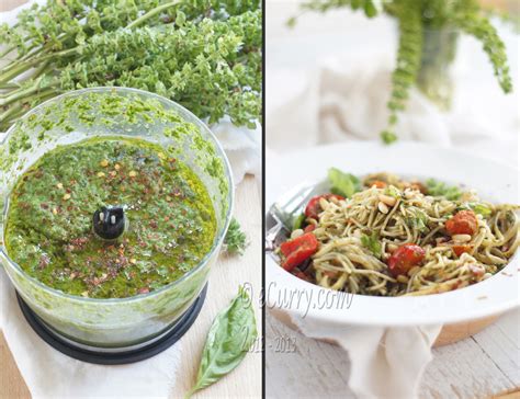Pasta With Basil Pesto Pine Nuts And Cherry Tomatoes Ecurry The