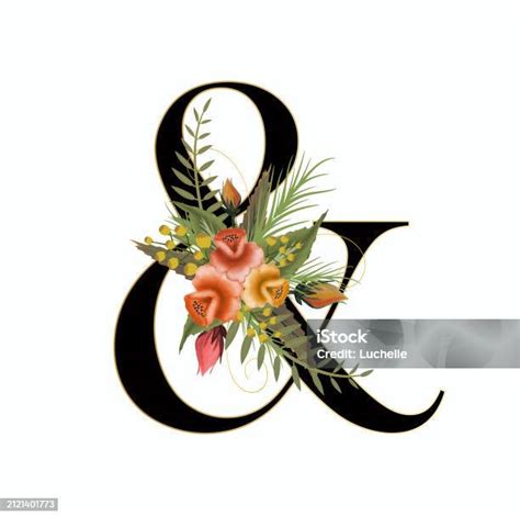 알파벳 문자 Ampersand 꽃과 나뭇잎이 있는 벡터입니다 장식 편지 수채화입니다 일러스트 편지 Ampersand 기념일 0