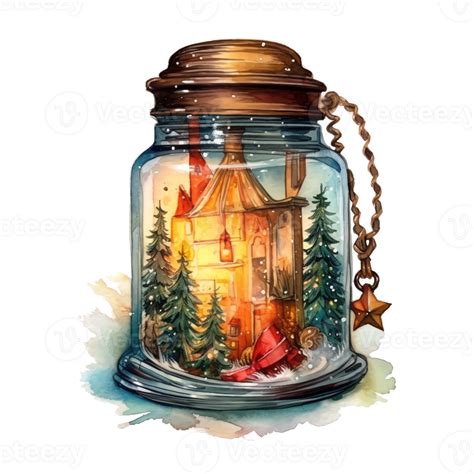 Watercolor Christmas Glass Jar Magic Night Xmas Ai Generated 32873266 Png
