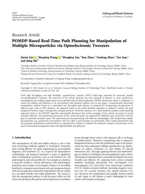 Pomdp Based Real Time Path Planning For Manipulation Of Multiple