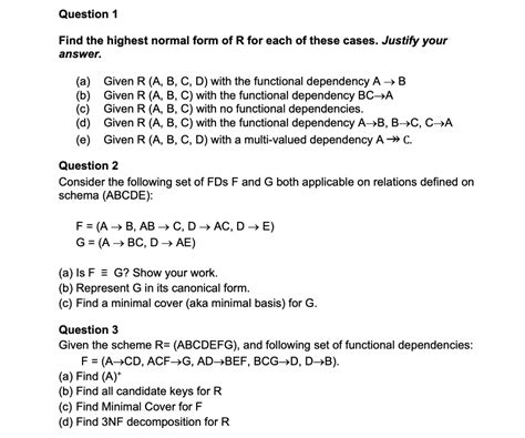 Solved Question 1 Find The Highest Normal Form Of R For Each Chegg