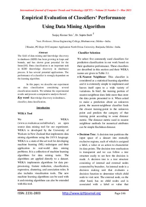 Pdf Empirical Evaluation Of Classifiers Performance Using Data