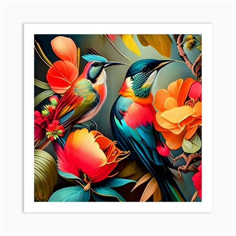 Two Birds Perched On Flowers Art Print By Jan Morris Fy