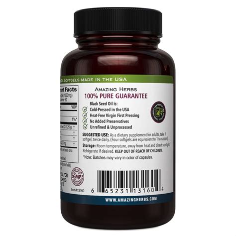 Amazing Herbs Black Seed Oil Capsules 60 Capsules Charlotte Vitamins