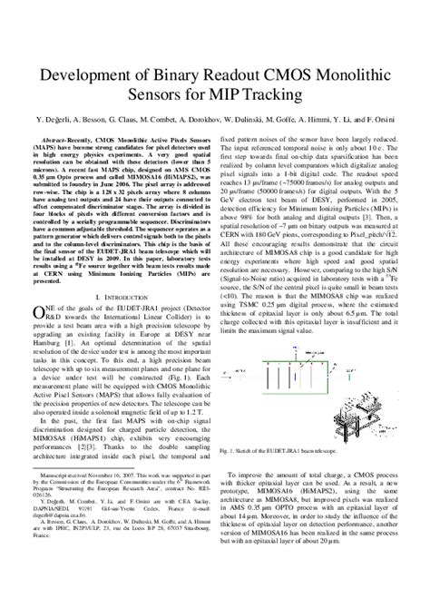 Pdf Development Of Binary Readout Cmos Monolithic Sensors For Mip Tracking