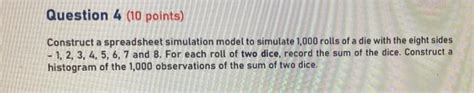 Solved Question 4 10 Points Construct A Spreadsheet