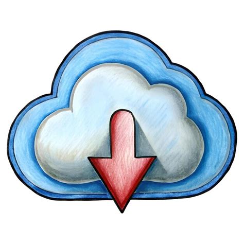 Hand Drawn Illustration Of A Cloud With A Red Download Arrow Perfect For Representing Data