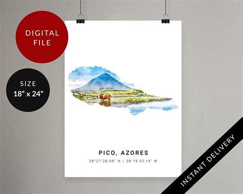 Pico Wall Art Azores Ponta Do Pico Map Minimalist Poster Portugal
