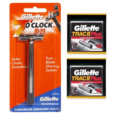 Gillette 7 Oclock Pii Trac Ii Razor Trac Ii Plus Refill Blade Cartridges 10 Ct Pack Of 2