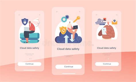 Cloud Data Safety Mobile App Page Onboard Screen Template People Work On Pc With Protected