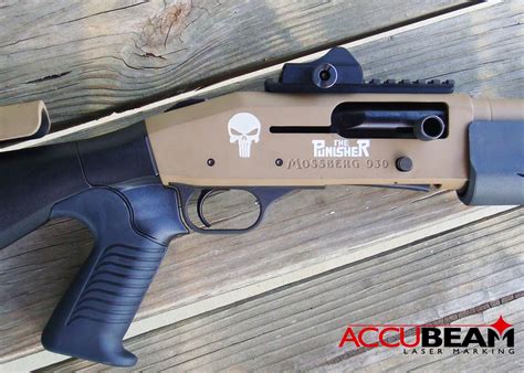 Laser Engraved Cerakote Shotgun With Punisher Logo And Skull Picture