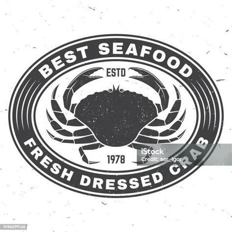 최고의 해산물 신선한 옷을 입은 게 벡터 그림입니다 해산물 엠블럼 간판 패치 셔츠 메뉴 레스토랑 수산 시장 상점 빈티지 모노크롬 라벨 게 실루엣 스티커 각설탕에 대한 스톡
