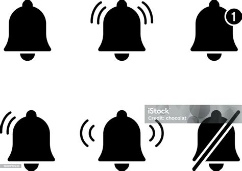 Vector Bellshaped Icon Set Stock Illustration Download Image Now Alarm Bell Black Color