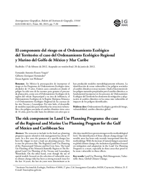 Pdf El Componente Del Riesgo En El Ordenamiento Ecológico Del
