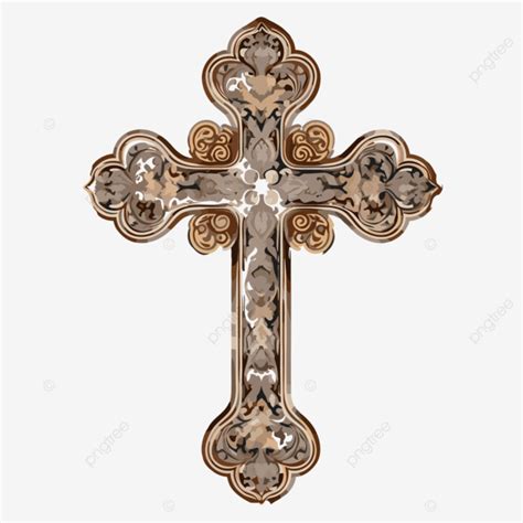 Png Salib Vektor Stiker Clipart Salib Hias Emas Dengan Ornamen Pada