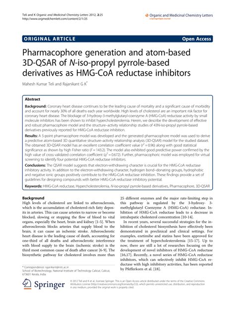 PDF Pharmacophore Generation And Atom Based D QSAR Of