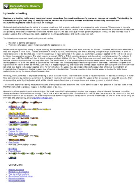 hydrostatic testing procedure leak chemical engineering