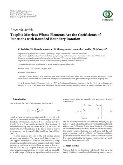 Pdf Toeplitz Matrices Whose Elements Are The Coefficients Of