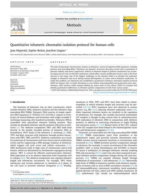 Pdf Quantitative Telomeric Chromatin Isolation Protocol For Human Cells