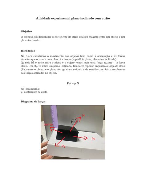 Atividade Experimental Plano Inclinado Com Atrito Pdf
