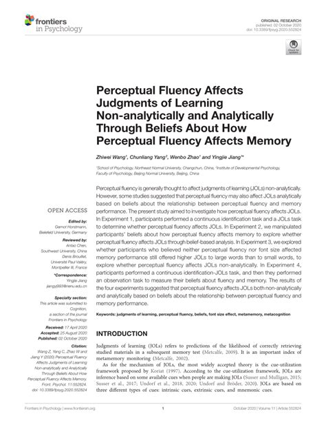 Pdf Perceptual Fluency Affects Judgments Of Learning Non Analytically