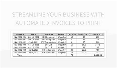 Streamline Your Business With Automated Invoices To Print Excel Template Free Download Pikbest