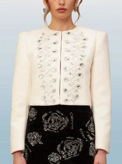 Crystal Embellished Cropped Jacket With Rhinestones