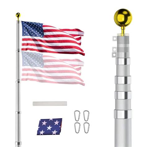 20ft Telescoping Flag Pole Kit Heavy Duty 16 Gauge Aluminum Outdoor In Ground Flag Poles With