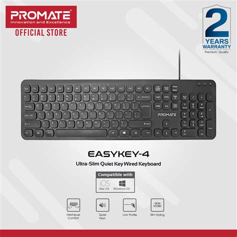 Promate Easykey 4 Ultra Slim Quiet Keys Wired Keyboard Lazada Ph