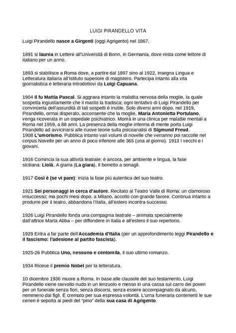 Riassunti Di Luigi Pirandello Appunti Di Italiano Docsity