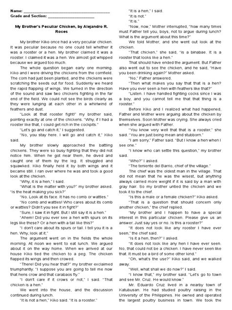 My Brothers Peculiar Chicken By Alejandro R Roces Pdf Rooster