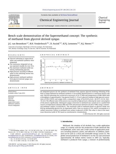 The Synthesis Of Methanol From Glycerol Derived Syngas Itm