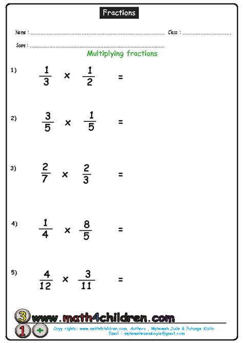 Multiplying Fractions Worksheet Worksheet For 4th 5th Grade Lesson