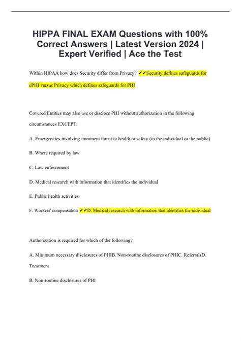 Hippa Final Exam Questions With 100 Correct Answers Latest Version