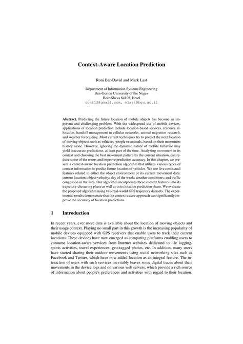 Pdf Context Aware Location Prediction