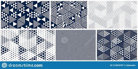 3d Dotted Cubes Seamless Patterns Vector Backgrounds Set Dots Dimensional Blocks Architecture