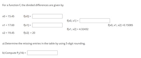 Solved For A Function F The Divided Differences Are Given Chegg