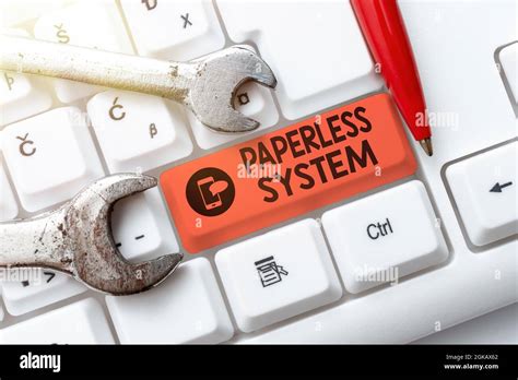 Hand Writing Sign Paperless System Business Concept Storage Or Communication Of Information In